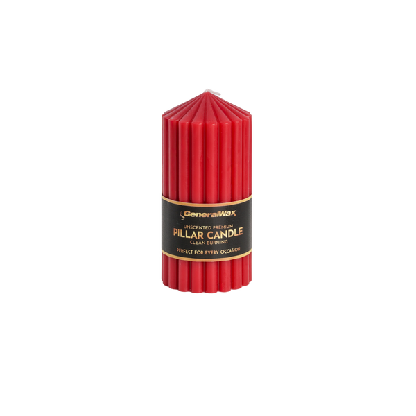 General Wax & Candle | Red Ribbed Pillar Candle – General Wax Candles